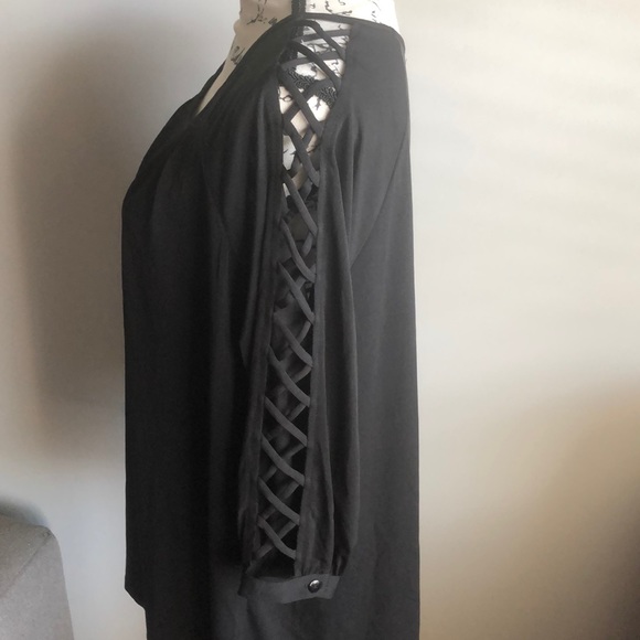 always indigo | Tops | Nwt Black Blouse Open Lattice Sleeve Size X ...